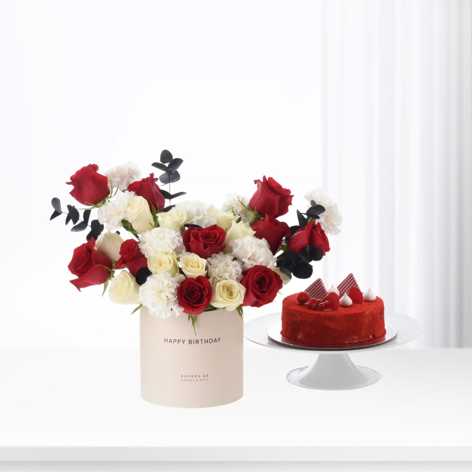 Oasis of Roses Happy Birthday Box With Red Velvet Cake | ZUVEES – Zuvees.ae