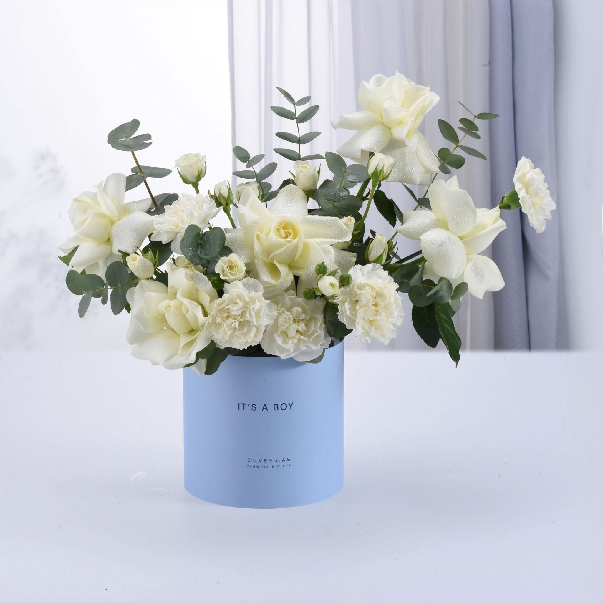 Ethereal White Baby Boy Box | Dubai Flower Delivery – Zuvees.ae